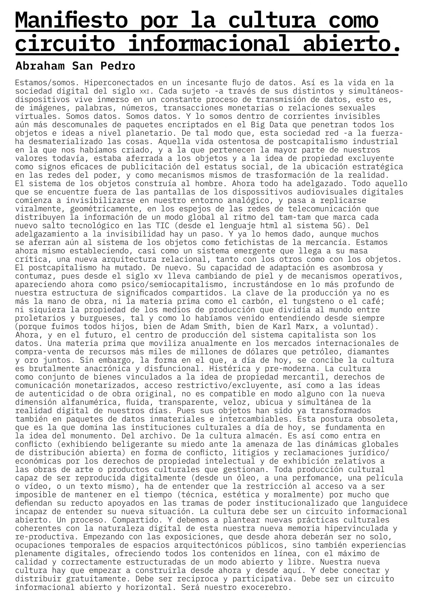 Manifiesto – Abraham San Pedro